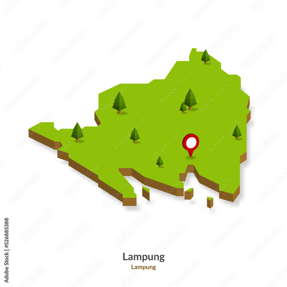 Isometric Map of Lampung Province, Indonesia. Simple 3D Map. Vector ...