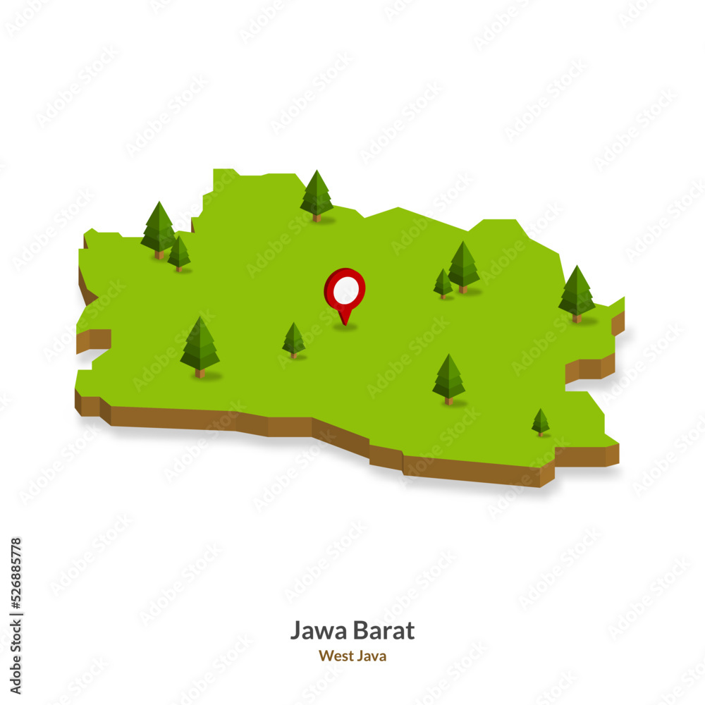 Isometric Map of West Java Province, Indonesia. Simple 3D Map. Vector ...