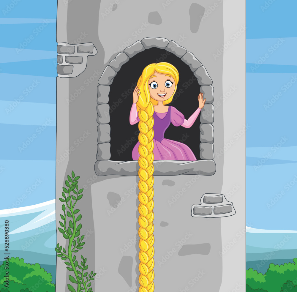 Cartoon beautiful rapunzel at castle window Stock Vector | Adobe Stock