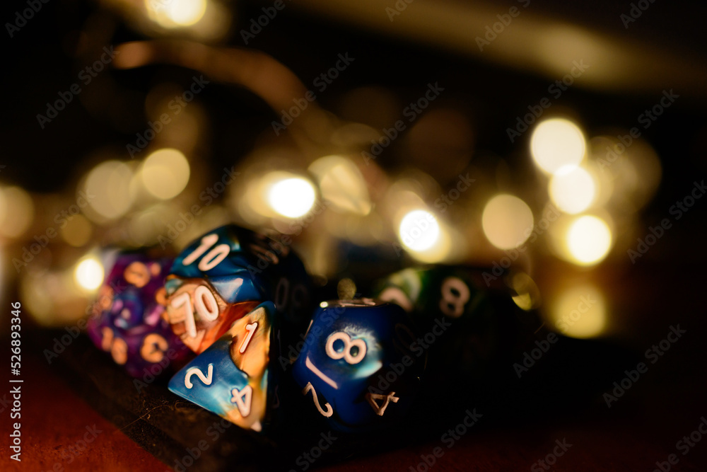 Role Playing Game and game dice and templar knight armour in the table ...