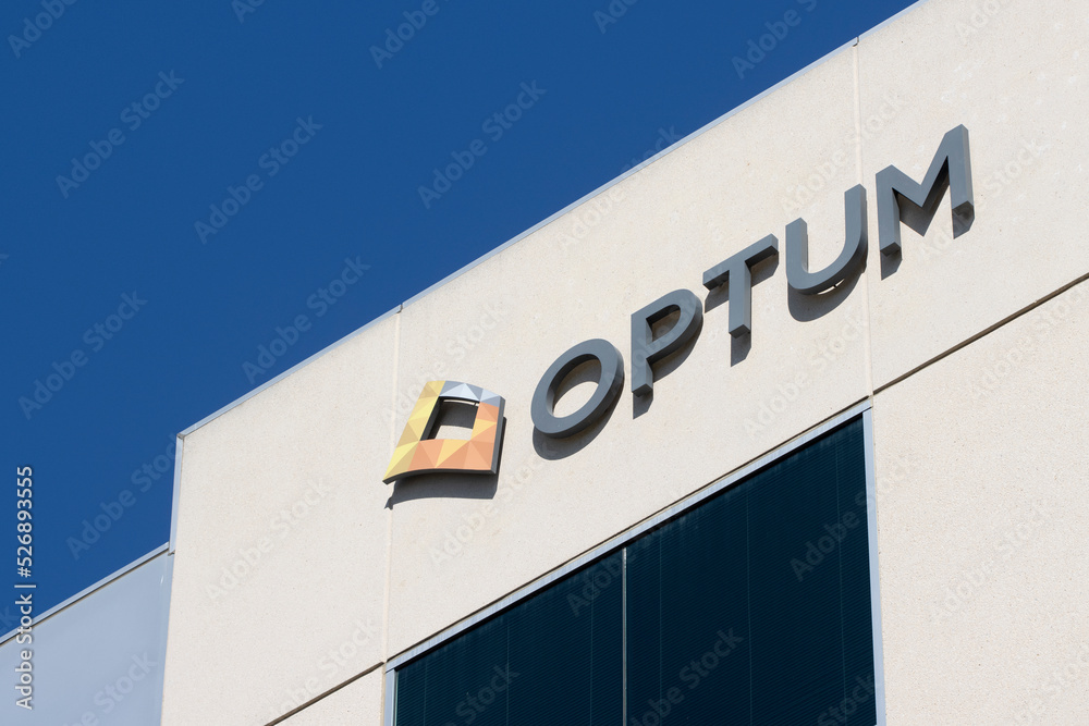 Irvine, CA, USA - May 6, 2022: Optum logo is seen at its office in ...