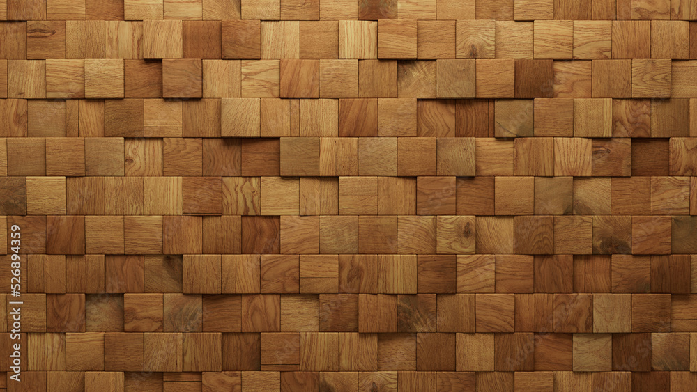 Wood Tiles arranged to create a Natural wall. Square, 3D Background ...