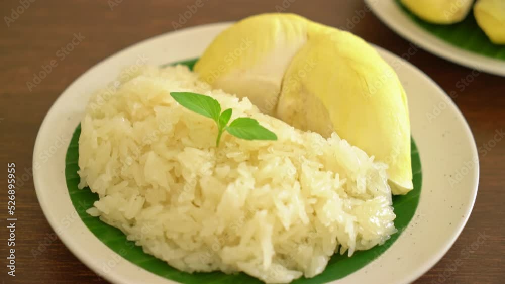Durian with sticky rice - sweet durian peel with yellow bean, Ripe ...