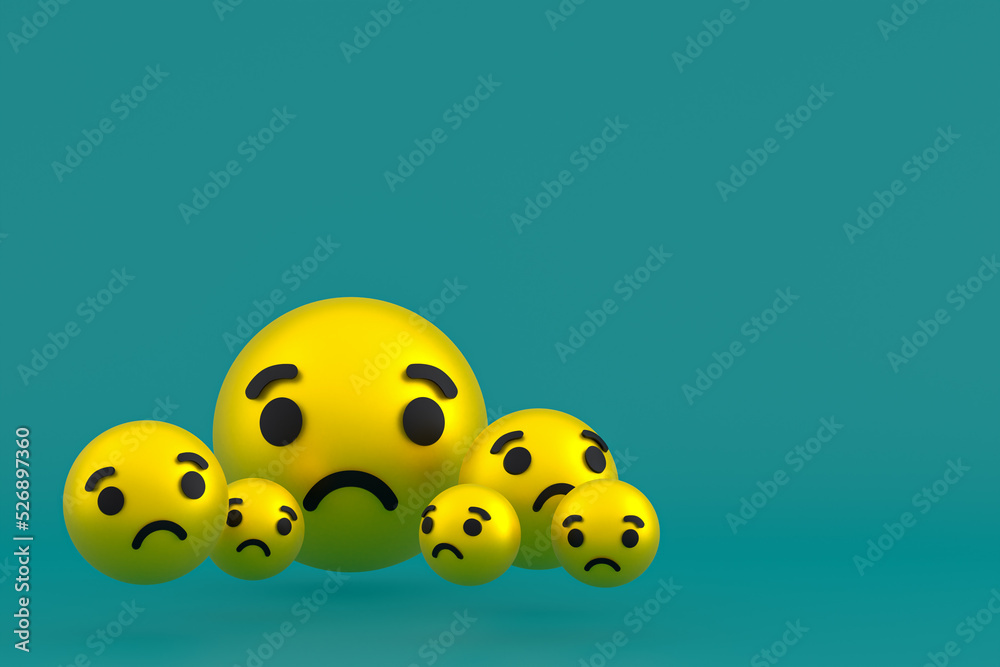 Sad icon Facebook reactions emoji 3d render,social media balloon symbol ...