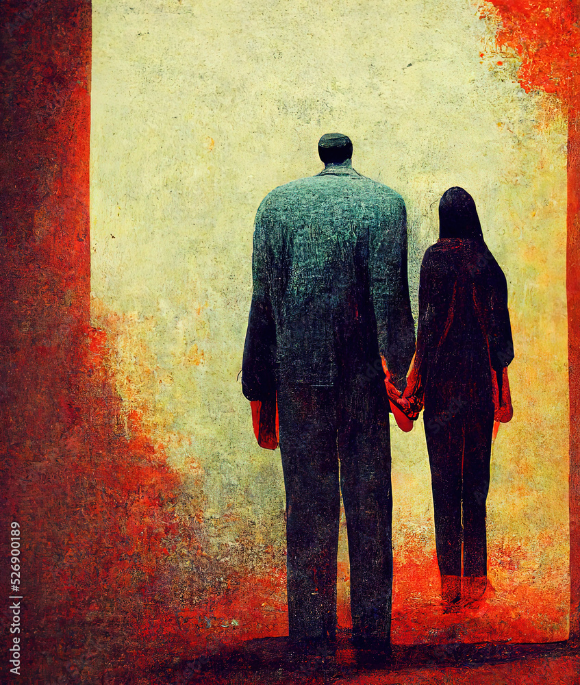 Marriage Means Face Life Together. A Couple Walking Hand in Hand. Wife ...