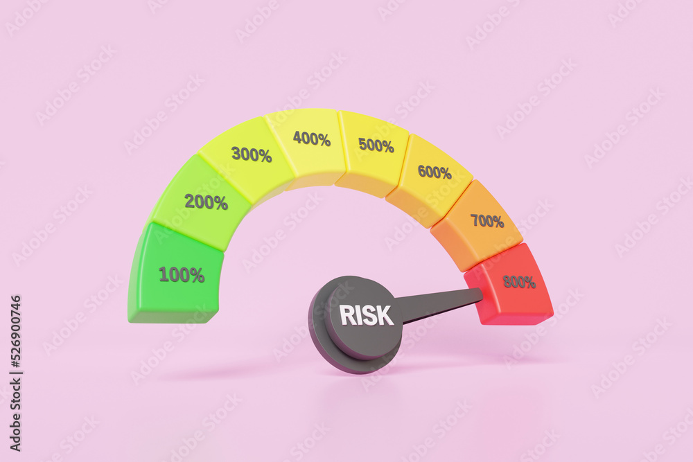 Speedometer icon floating on pink background Risk levels percentage ...