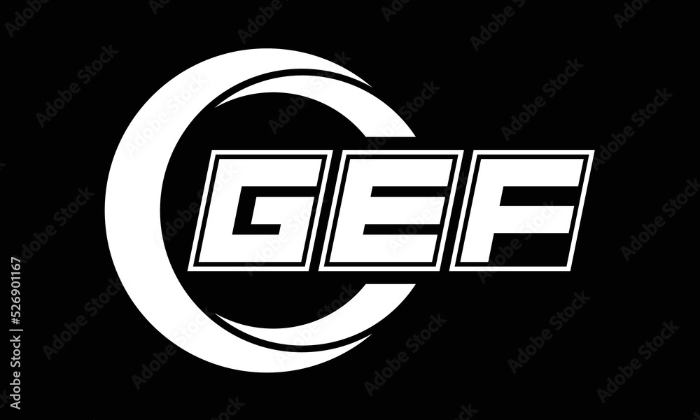 GEF three-letter circle logo design. custom font black and white logo ...