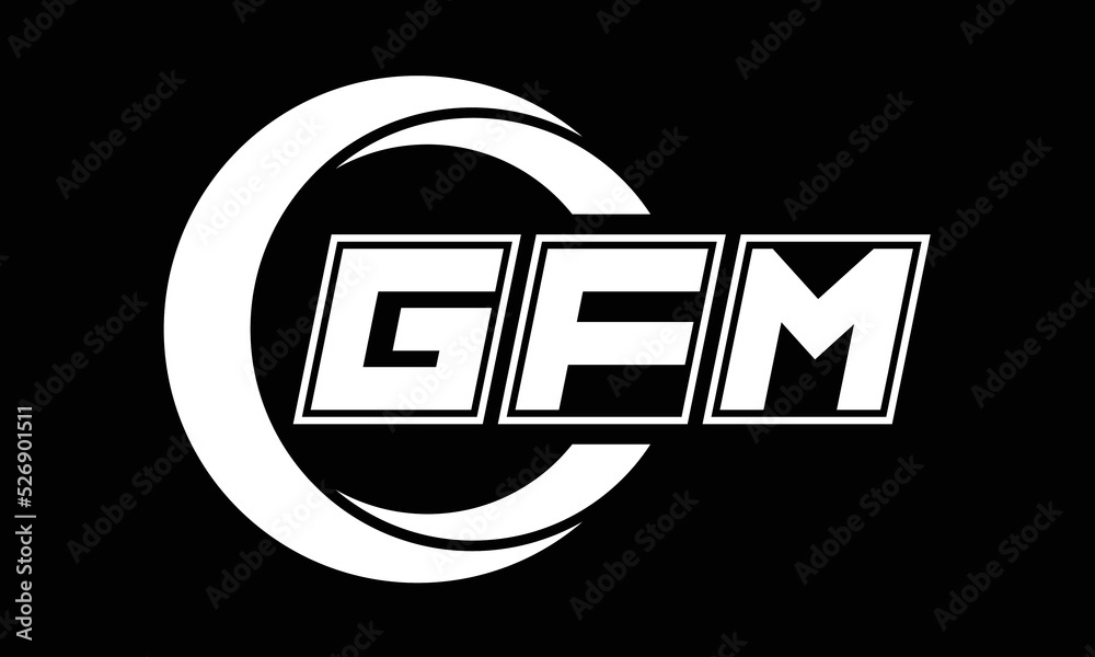 Vetor de GFM three-letter circle logo design. custom font black and ...