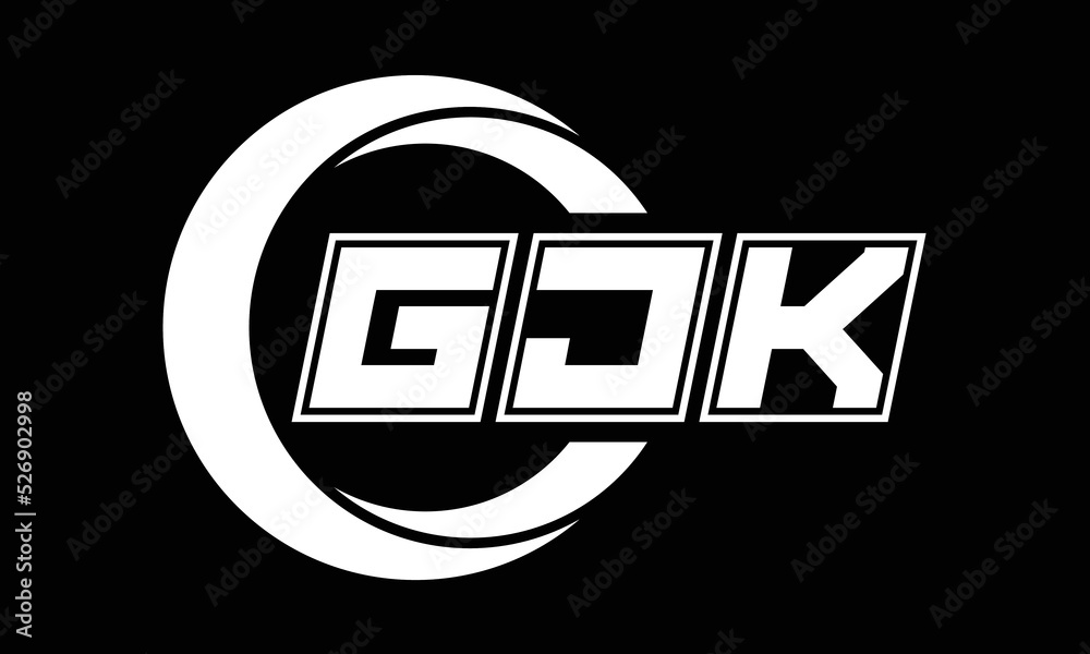 GJK three-letter circle logo design. custom font black and white logo ...
