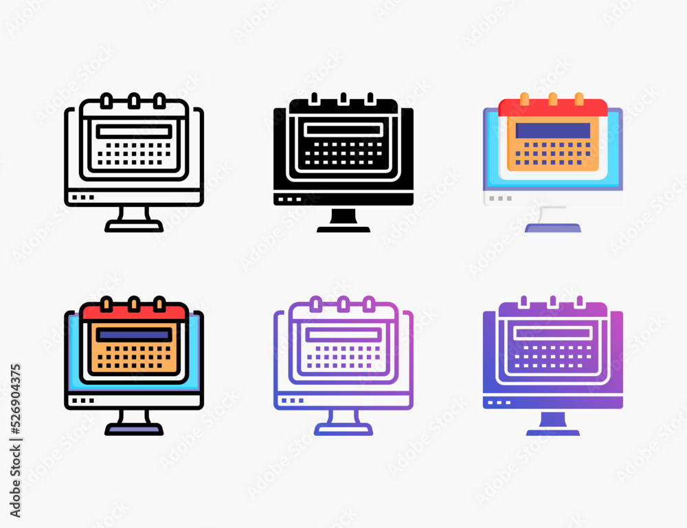 Calendar icon set with different styles. Style line, outline, flat ...