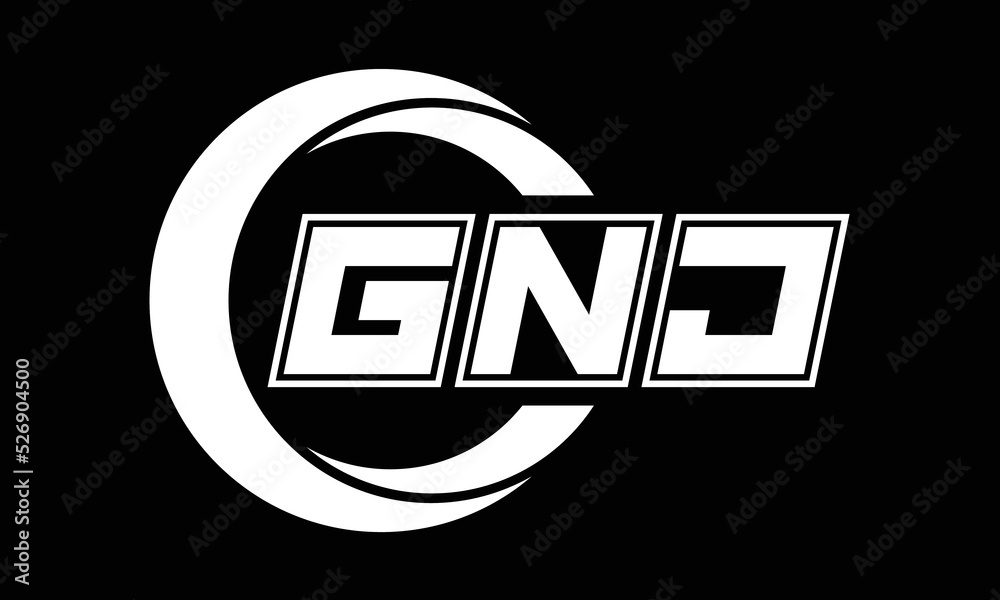 GNJ three-letter circle logo design. custom font black and white logo ...