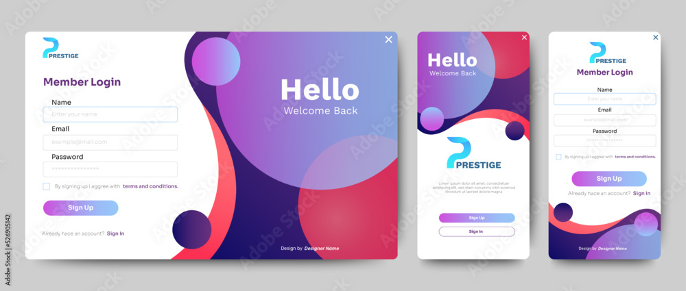 Vetor de Set of Sign Up and Sign In forms with colorful concept ...