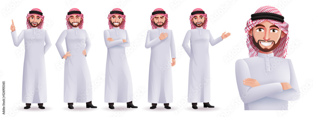Saudi arab man vector character set. Business characters isolated in ...