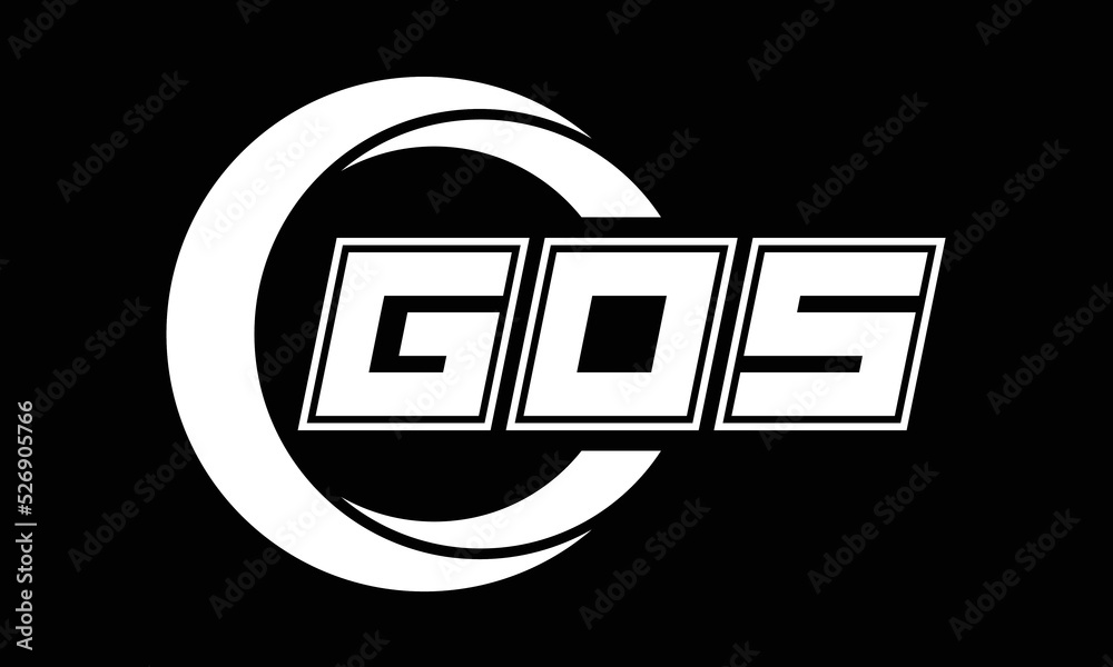 GOS three-letter circle logo design. custom font black and white logo ...