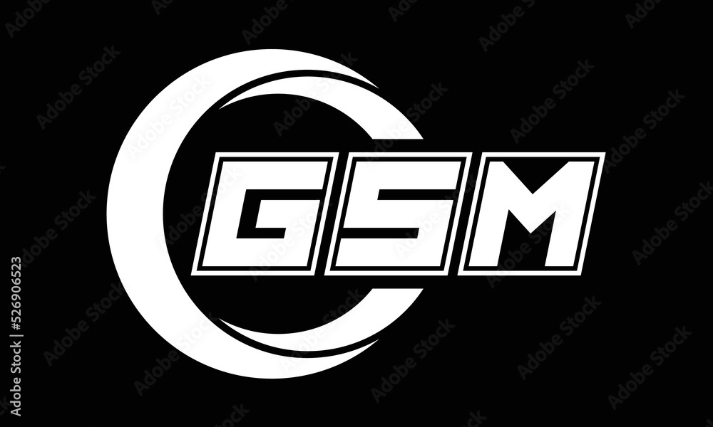 GSM three-letter circle logo design. custom font black and white logo ...