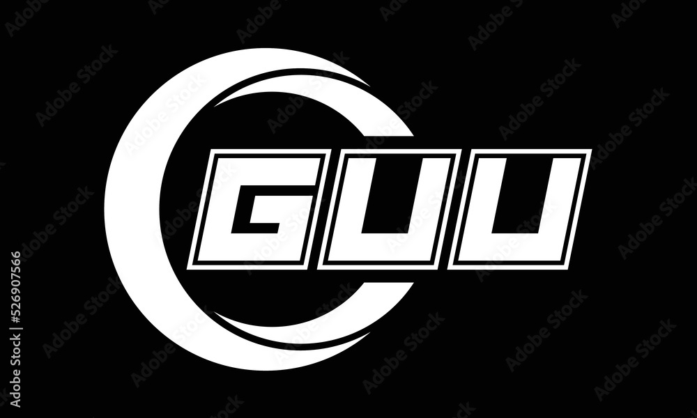 GUU three-letter circle logo design. custom font black and white logo ...
