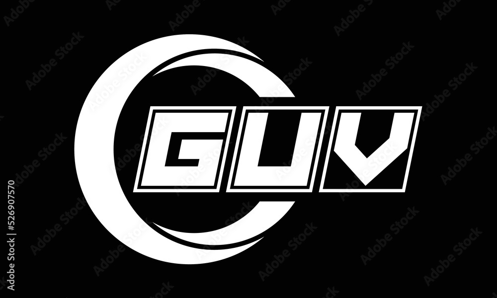 GUV three-letter circle logo design. custom font black and white logo ...