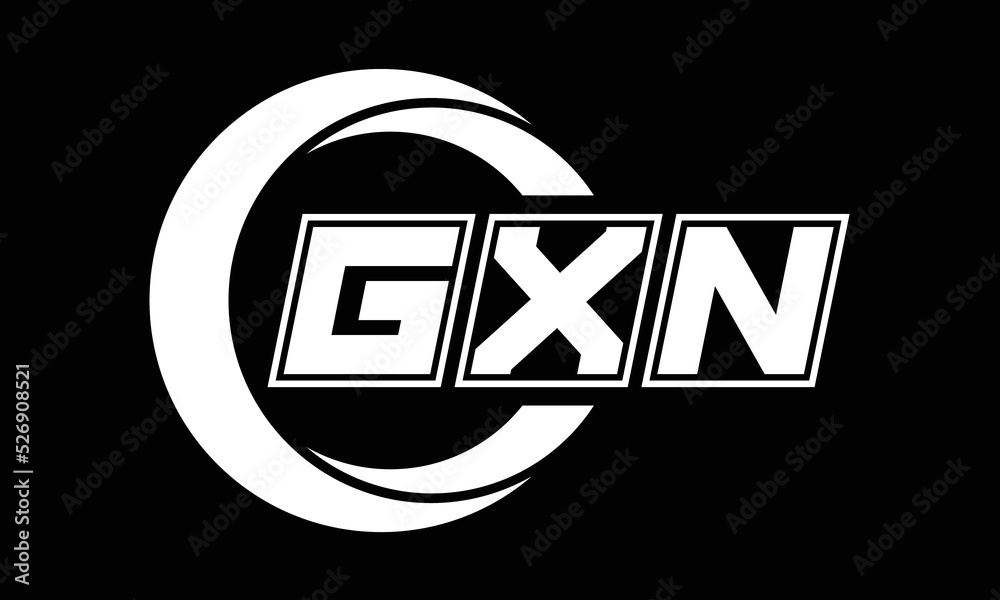 GXN three-letter circle logo design. custom font black and white logo ...