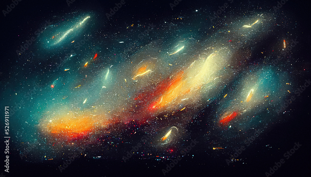 Abstract cosmos background art with galaxies, universe, stars, planets ...