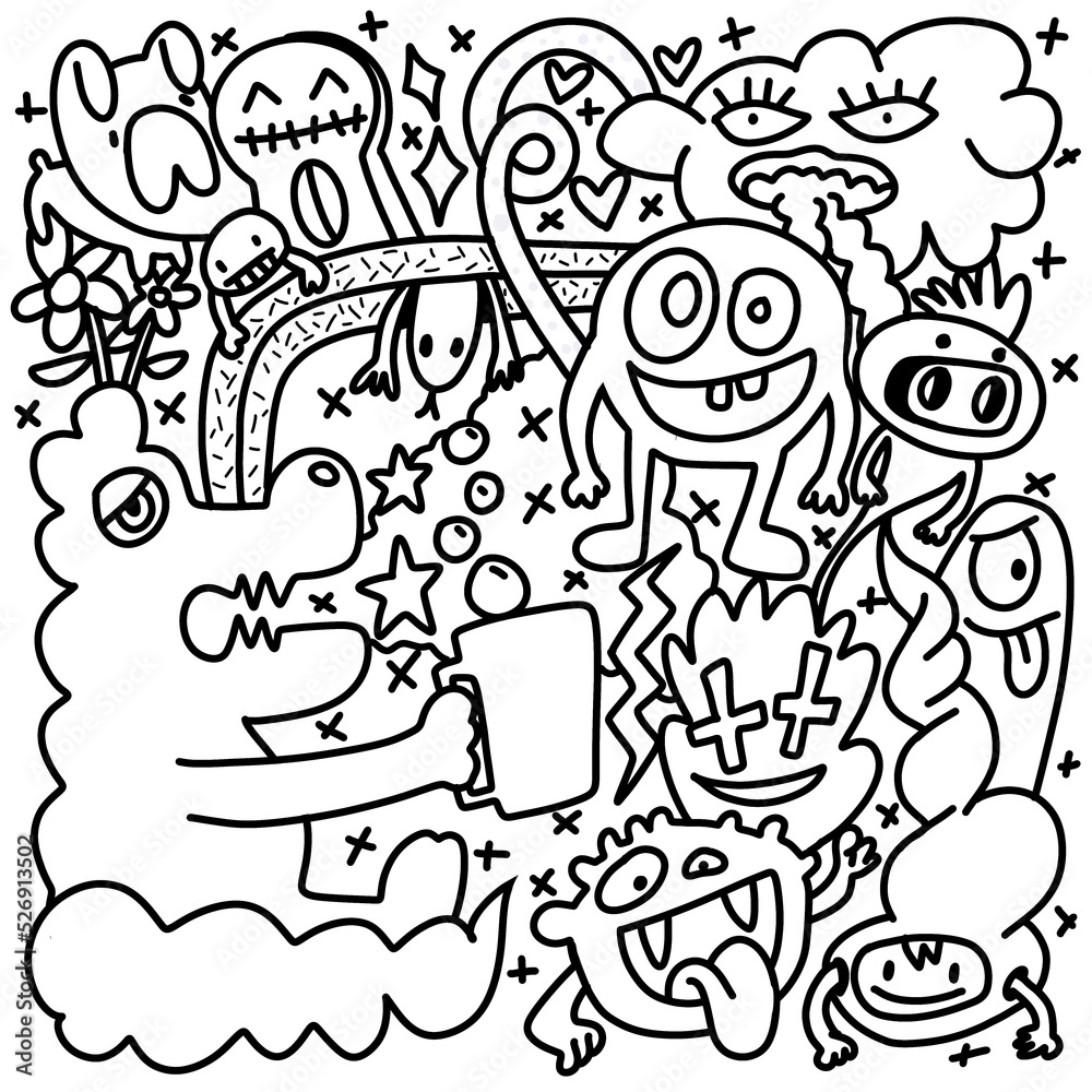 Hand-drawn illustrations, monsters doodle, Hand Drawn cartoon monster ...