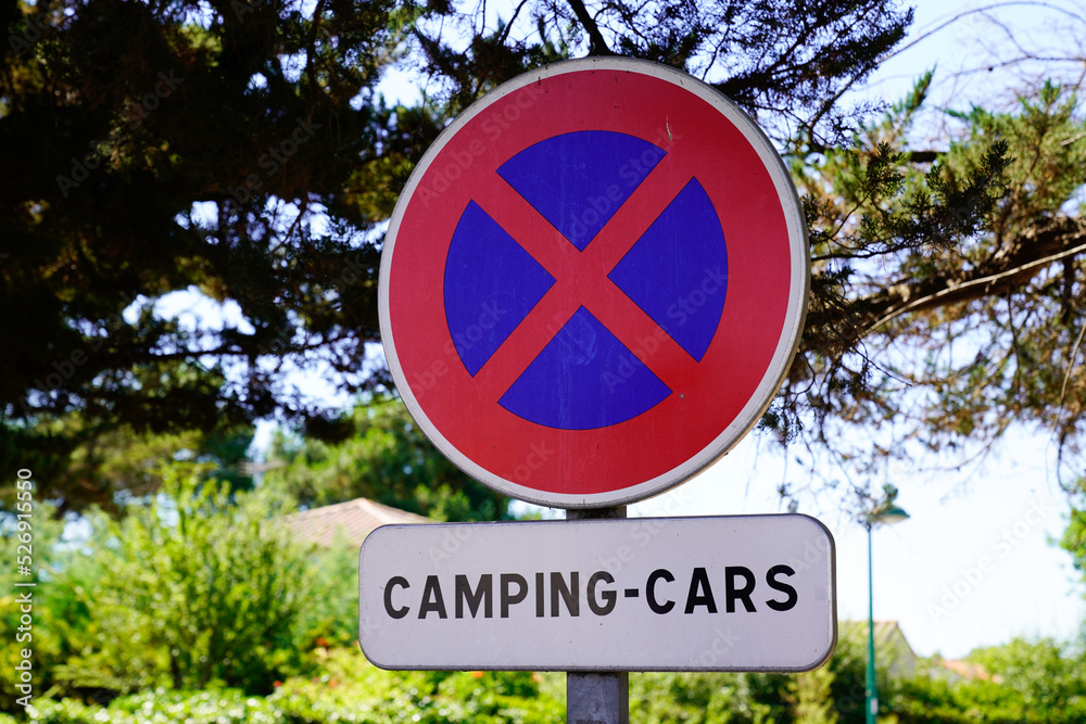 panel road sign text camping car no campervan motorhome parking ...