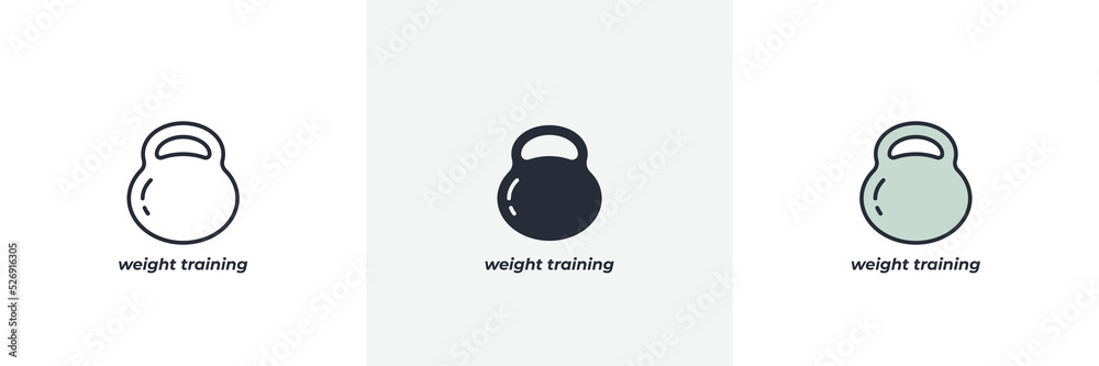 weight training icon. Line, solid and filled outline colorful version ...