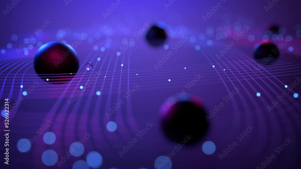 4k particle lines with animated camera turn and lights over black ...