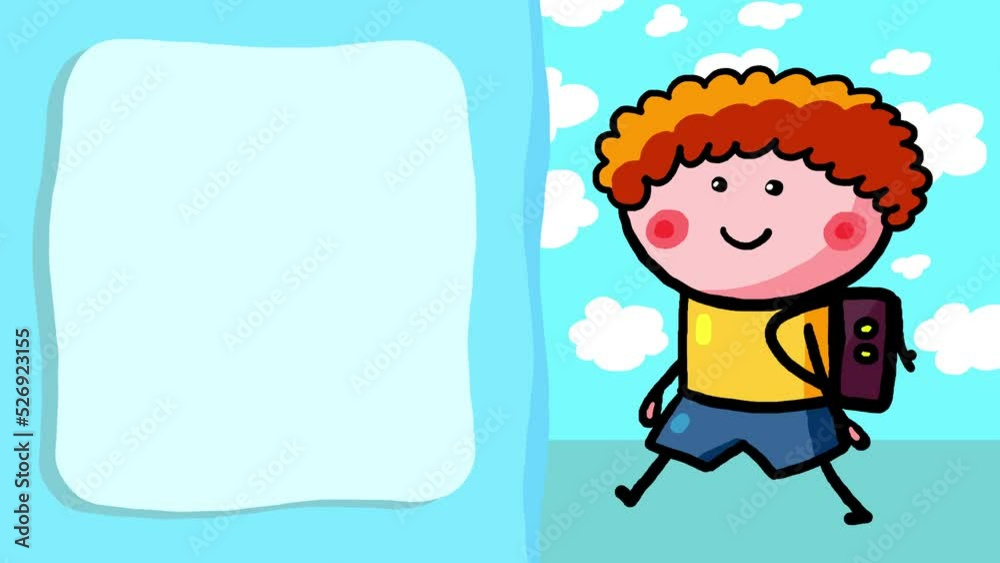 Schoolboy character cartoon animation walking with backpack on title ...