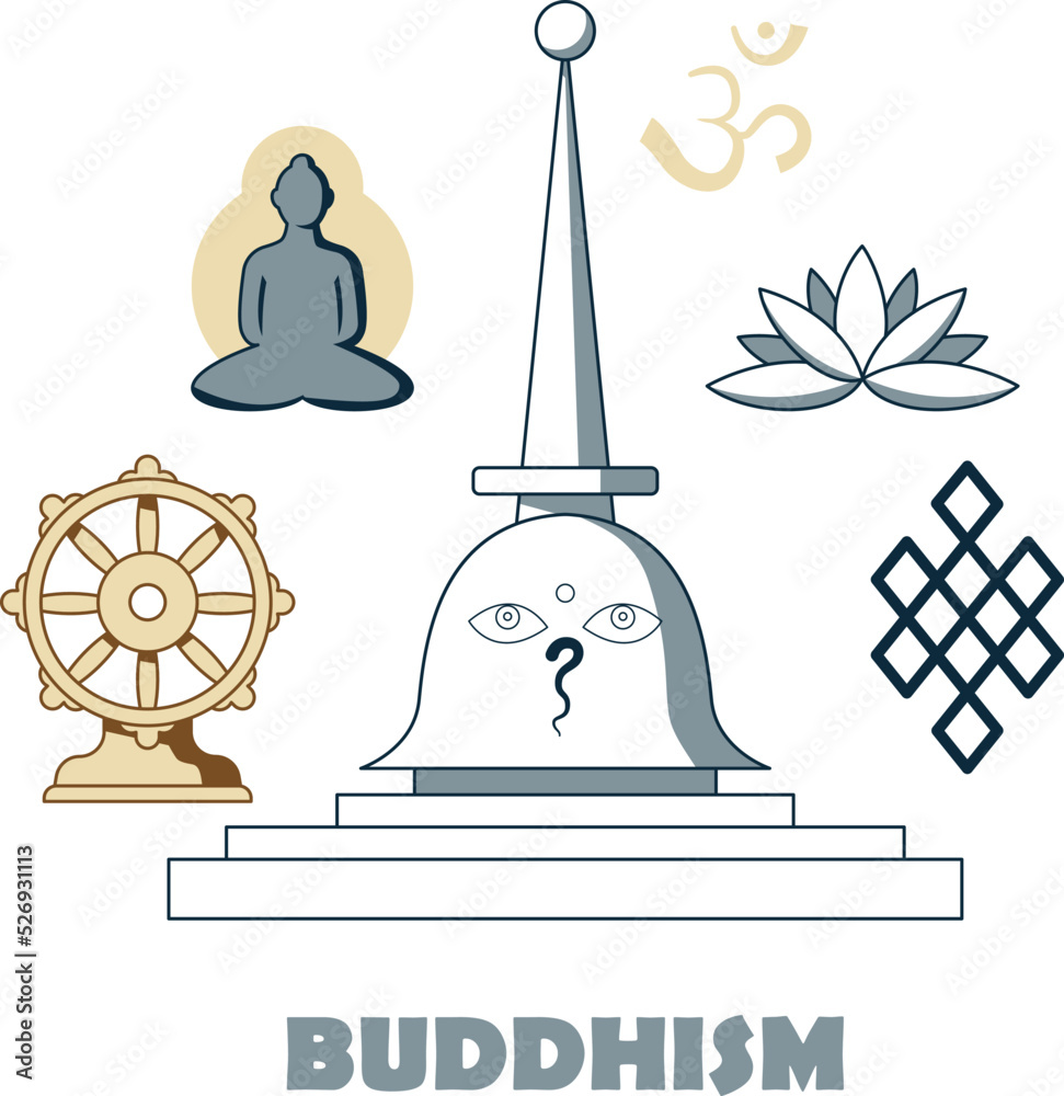 Buddhism. Vector concept of Buddhism symbols. Stock Vector | Adobe Stock