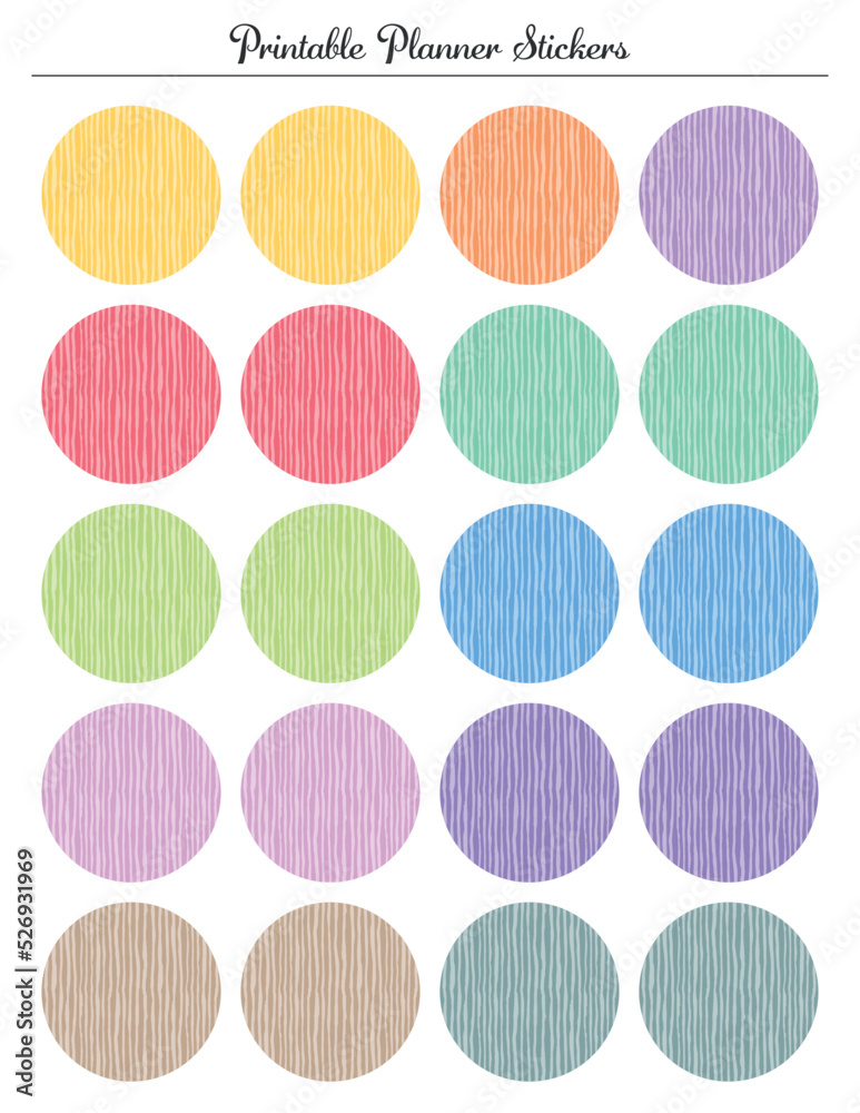 Striped circle stickers labels tags. Colored printable sheet for ...