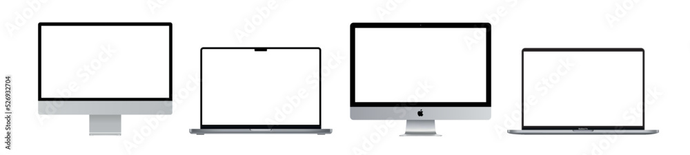 Realistic mockups of Apple devices. Device screen set .Laptop computer ...