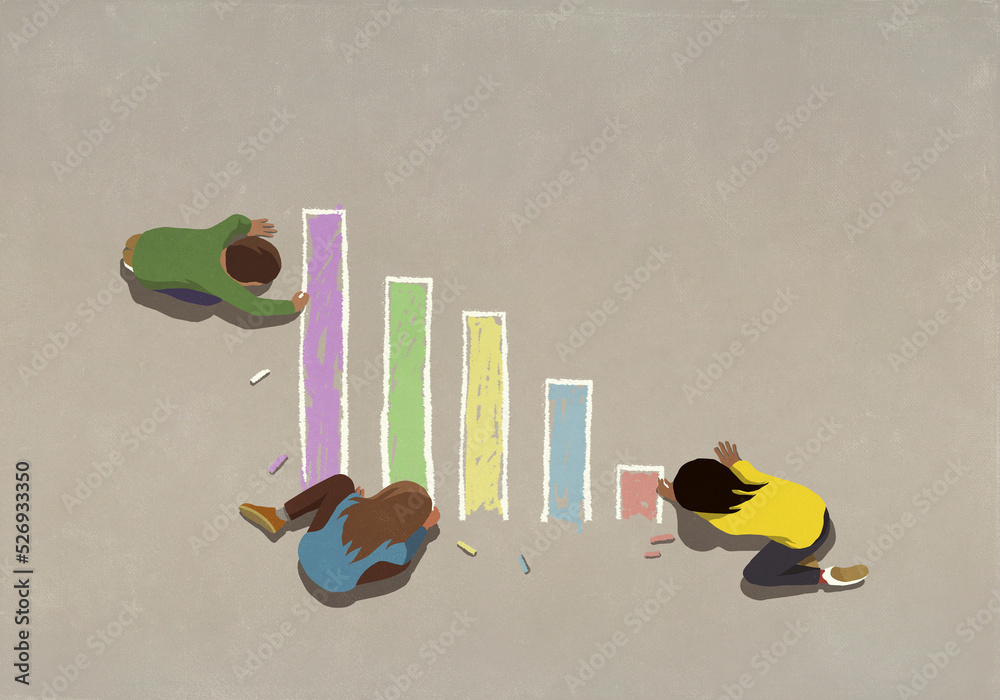 Kids coloring bar chart with sidewalk chalk Stock Illustration | Adobe ...