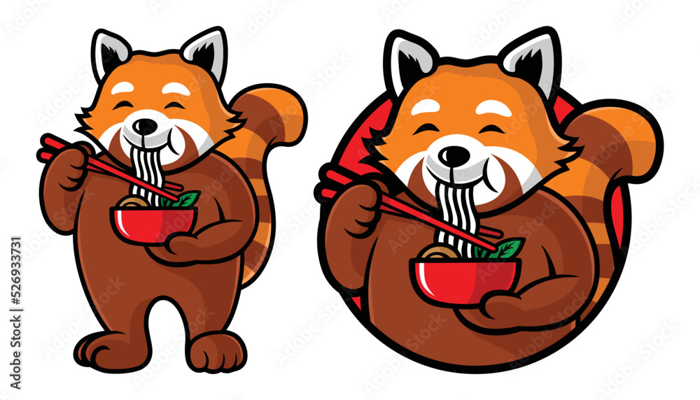 Cute red panda eating ramen noodle cartoon vector illustration Stock ...