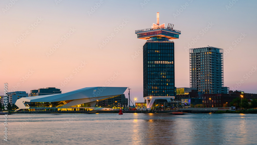 Amsterdam Netherlands September 2021, Sunset over the skyline of the ...