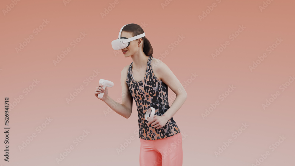 Metaverse sport girl running and training while wearing virtual reality ...