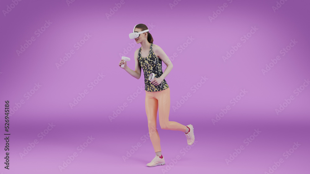 Metaverse sport girl running and training while wearing virtual reality ...