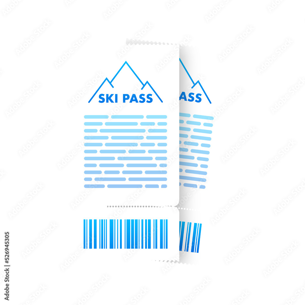 Ski-pass. ski lift ticket. Mountain background vector. Isolated flat ...