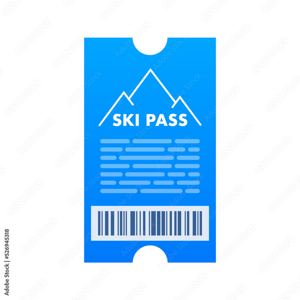 Ski-pass. ski lift ticket. Mountain background vector. Isolated flat ...