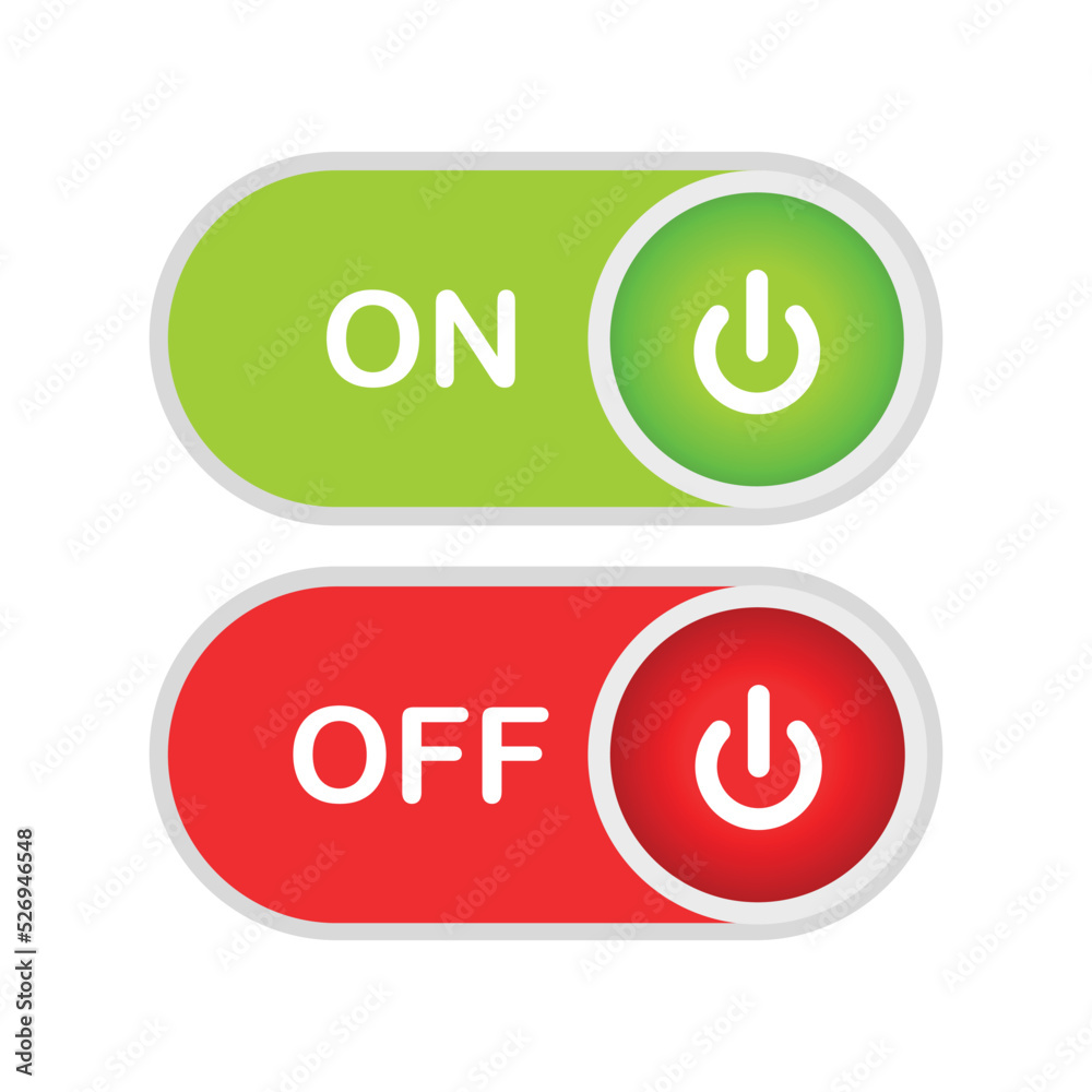 Power switch button with turn on off icons and shut down symbols in ...