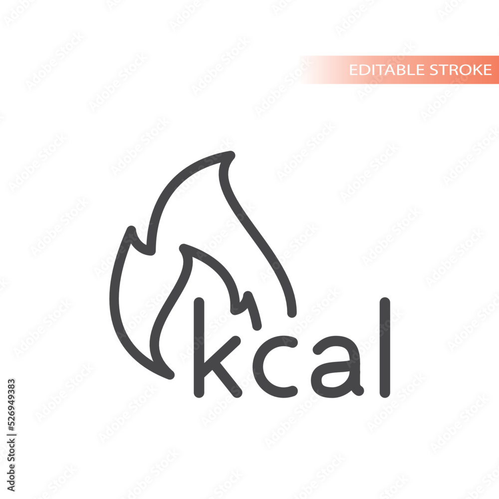 Burning calories and fire line vector icon. Kcal burn outlined symbol ...