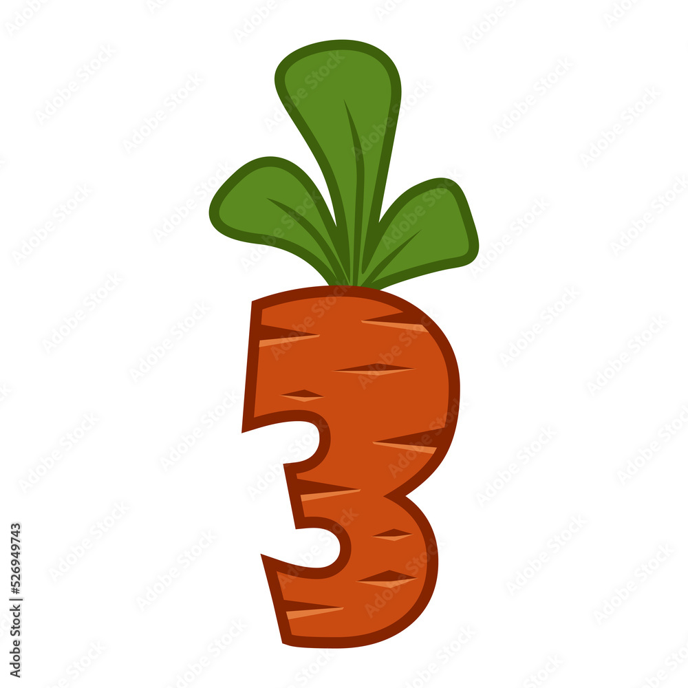 Cartoon carrot number Three font kids number. Orange Figure 3. Stock ...