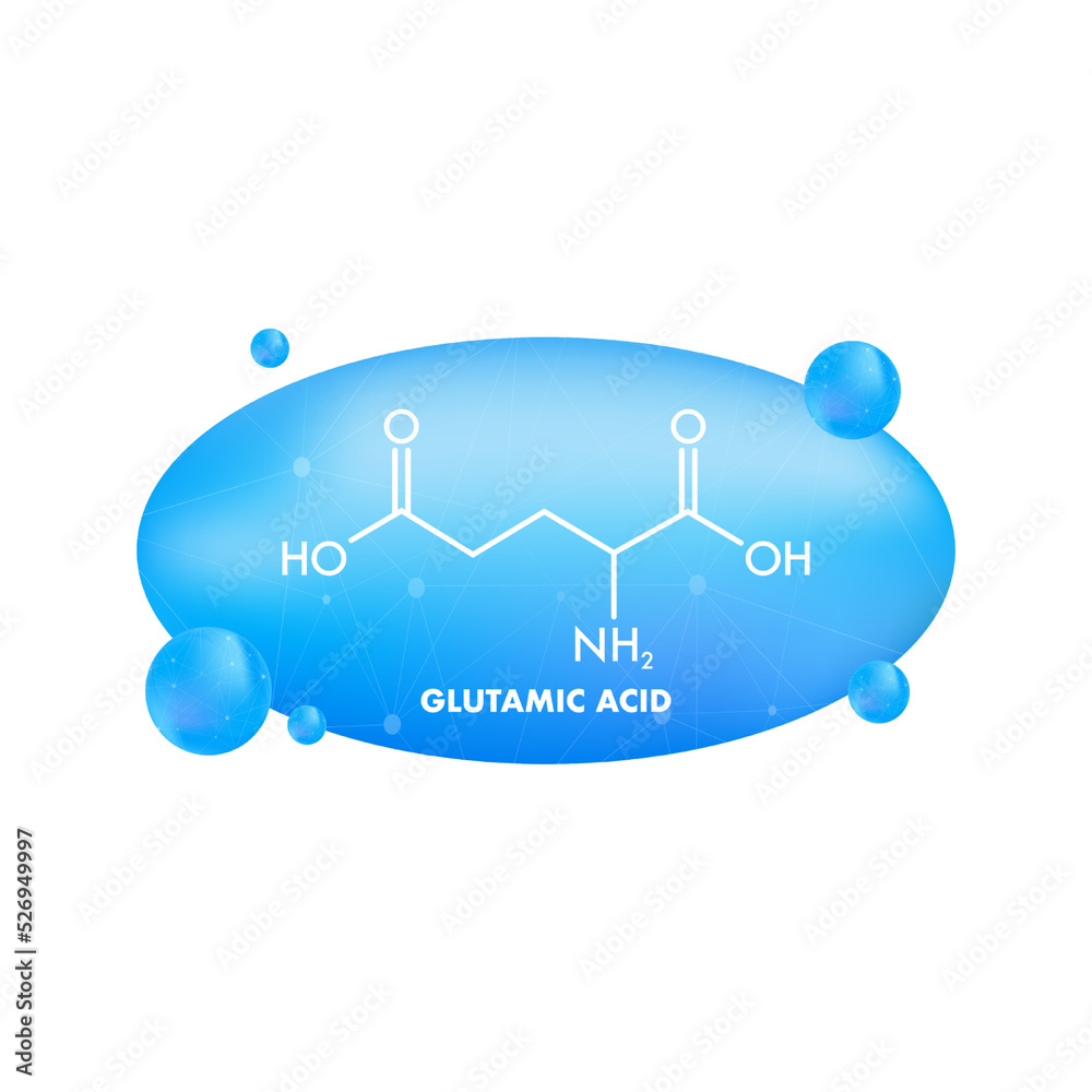 Chemical structure of Glutamic acid formula. Icon on black backdrop ...
