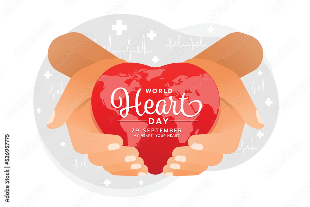 world heart day hands hold red heart shape symbol with world map ...