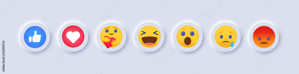 Emoji from Facebook. Emoticon, send reaction. Like, heart, thumb up ...