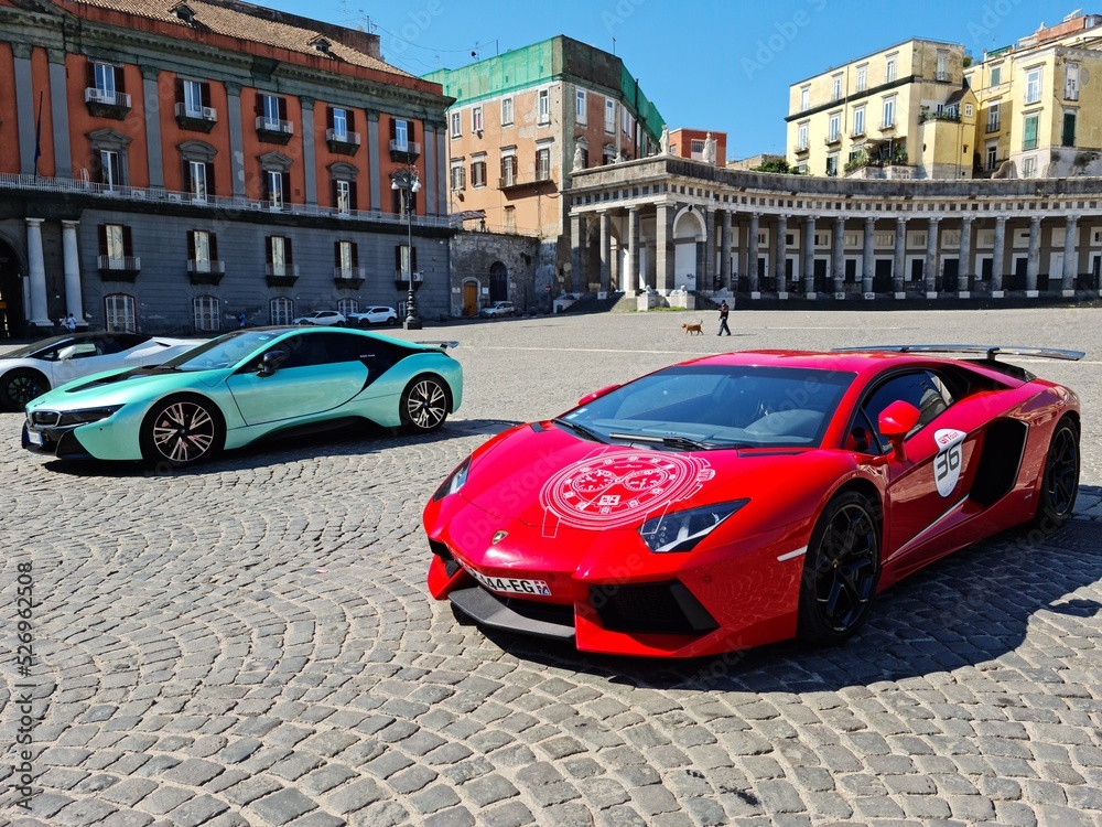 Super cars on street of the old town in Naples, Italy. Beautiful ...
