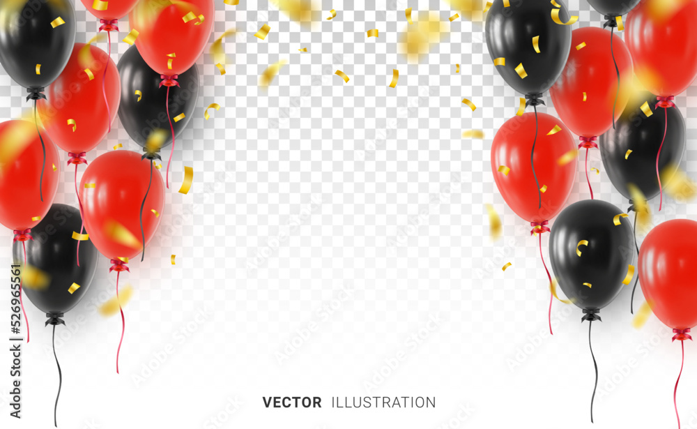 Banner design template with realistic red and black helium balloons ...