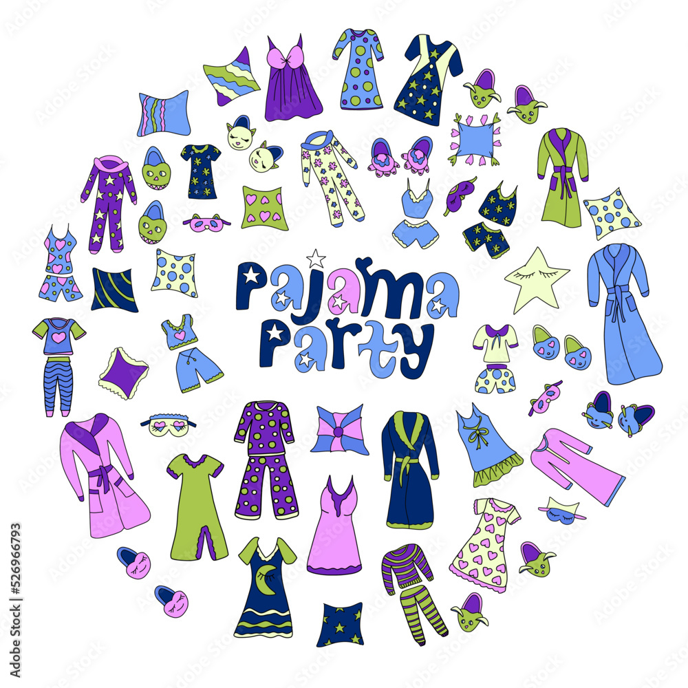 Set for Pajama party invitation. template Slumber party for kids ...