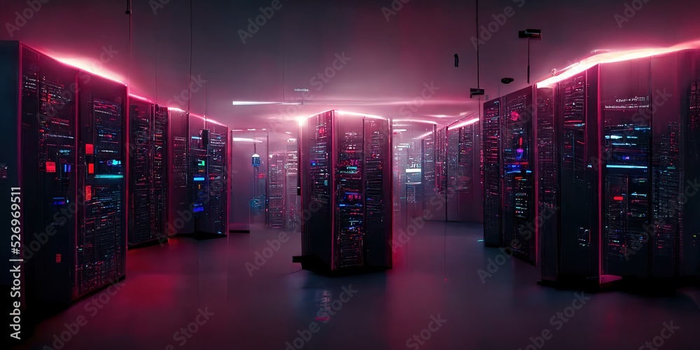 Futuristic Server Room Computing Cyber Security Internet Networking