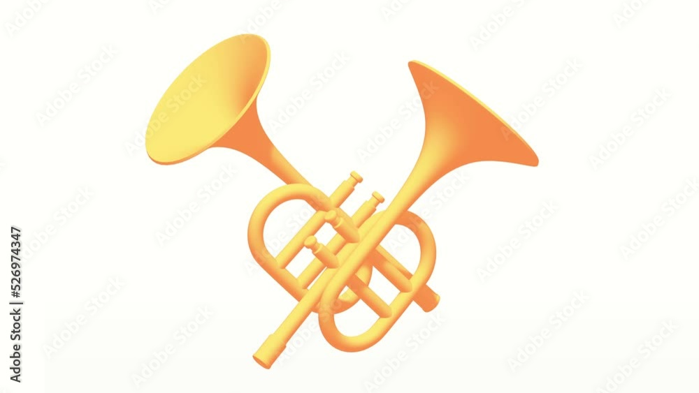 Trumpet pipe fife musical instrument spin on white background. 4K ...