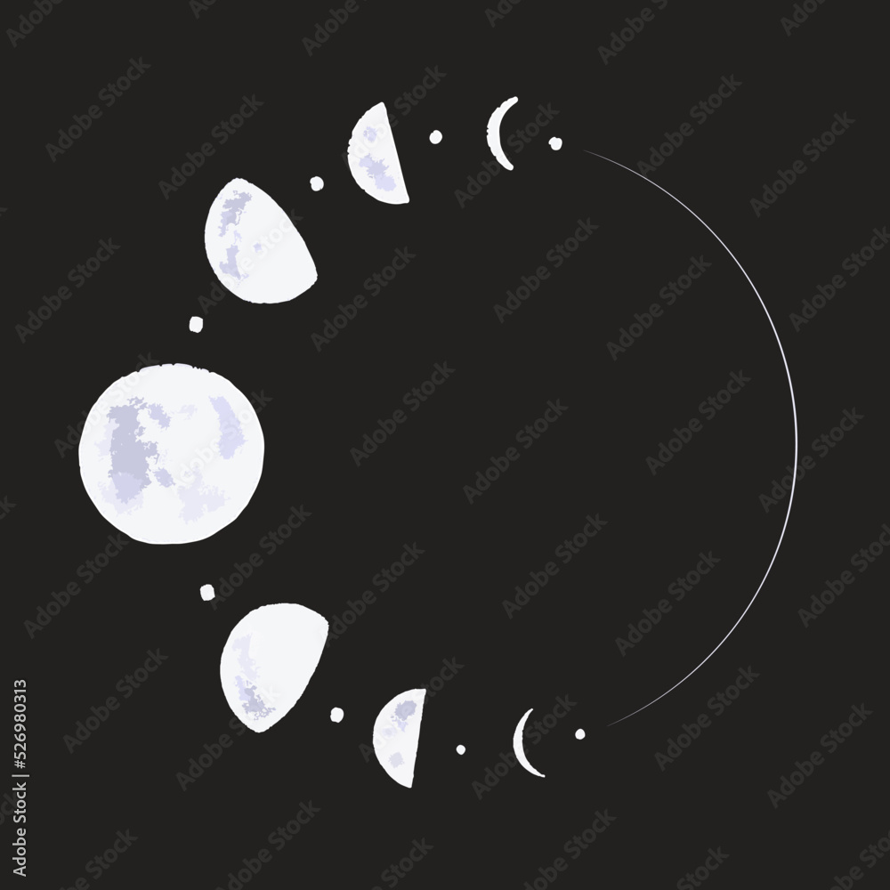 Graphic illustration, texture art of the moon with the rise of the new ...